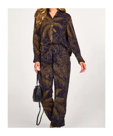 Farm Rio Lapel Long Sleeve Shirt With Graphic Print