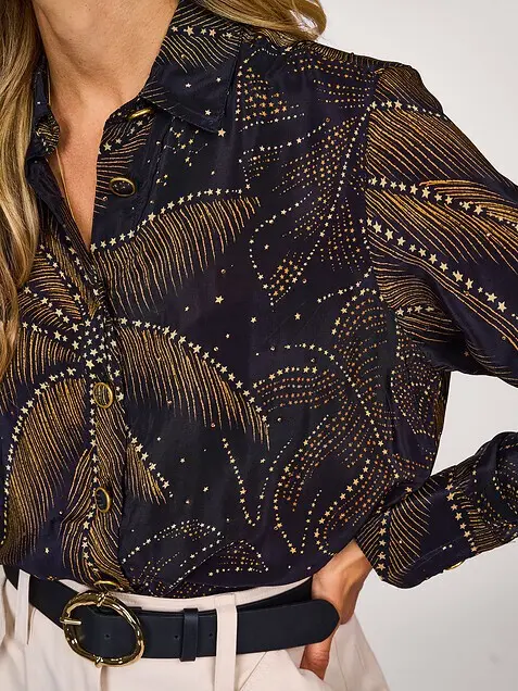 Farm Rio Lapel Long Sleeve Shirt With Graphic Print