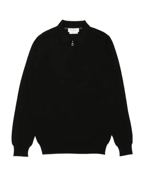 FERRAGAMO Ribbed Quarter Zip Sweater - Black