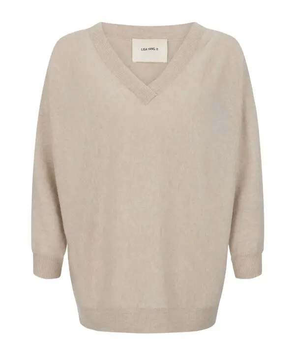 LISA YANG Oversized V-neck Knitted Sweater - Nude