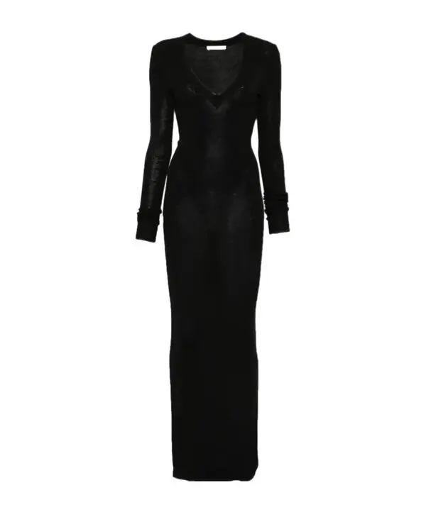 ENTIRE STUDIOS Long Sleeve V-neck Knitted Dress - Black