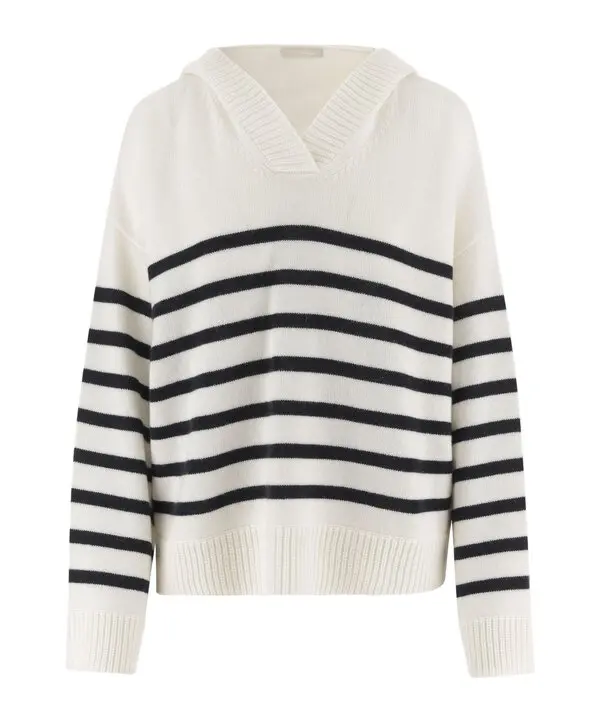ALLUDE Striped Hooded Sweater - White