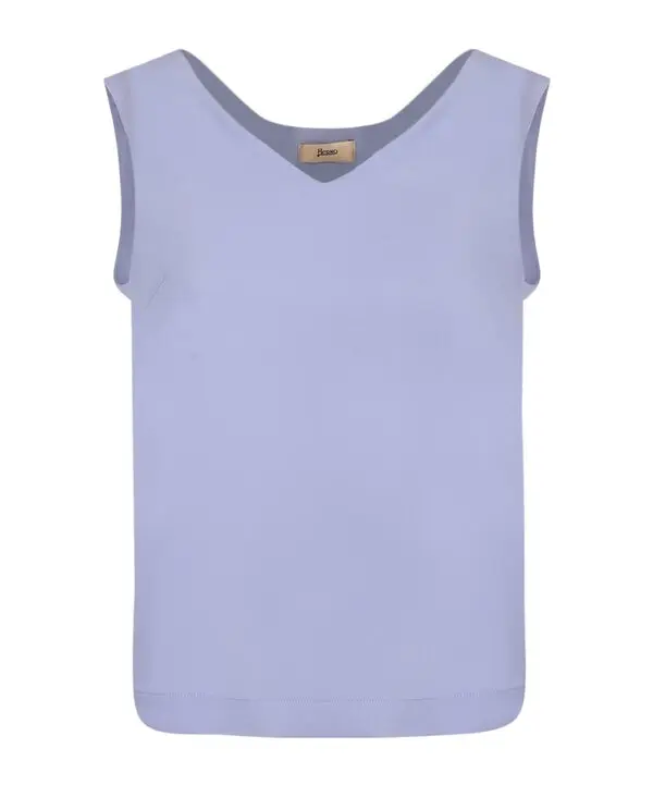 Herno V-neck Sleeveless Top With Metal Logo Detail - Blue