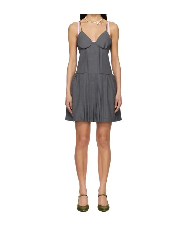 SHUSHU/TONG Pleated Details Wool Blend Mini Dress - Grey