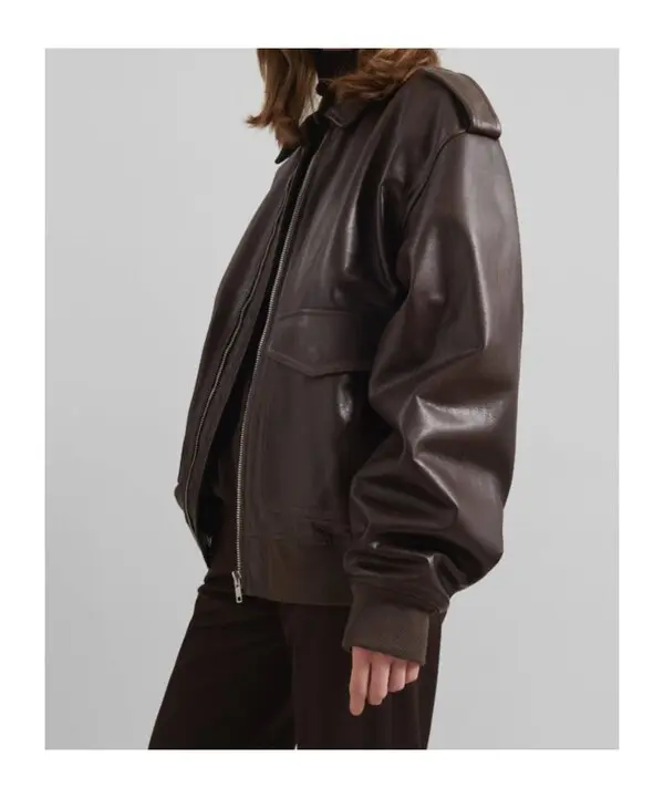 THE FRANKIE SHOP Viper Oversized Leather Jacket - Brown