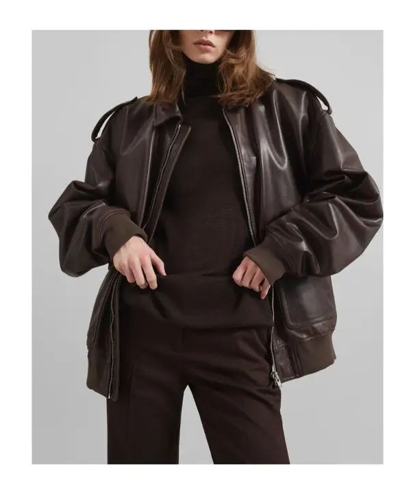 THE FRANKIE SHOP Viper Oversized Leather Jacket - Brown