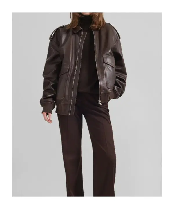 THE FRANKIE SHOP Viper Oversized Leather Jacket - Brown