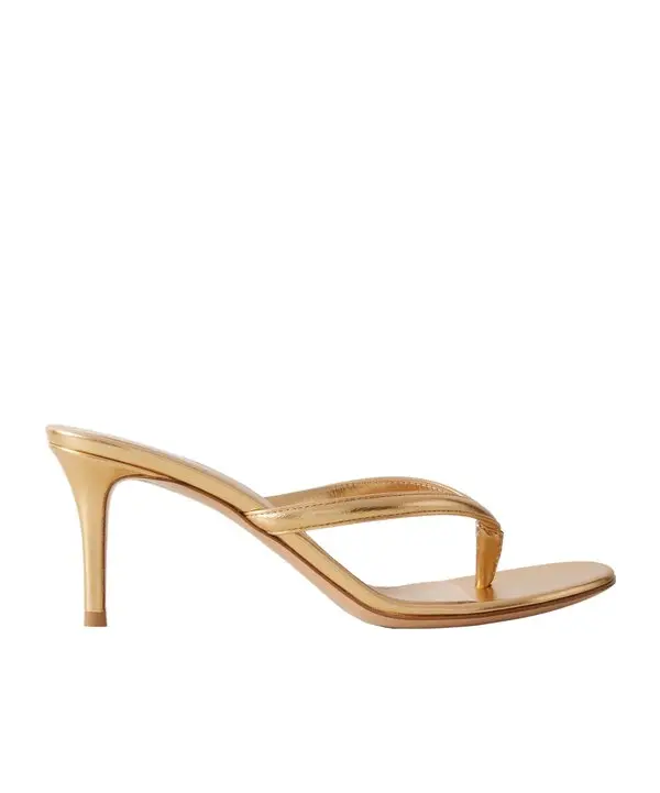GIANVITO ROSSI Metallic Leather Stiletto Sandals - Nude