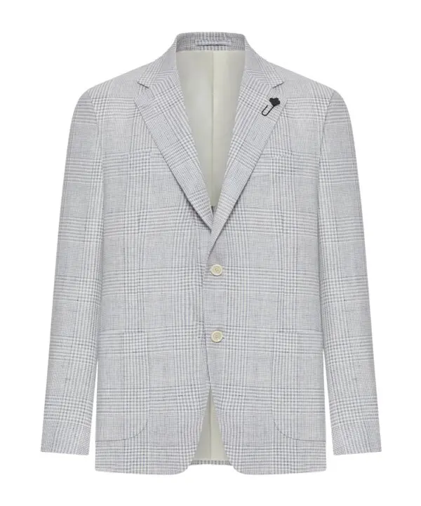 LARDINI Plaid-check Blazer - Light Blue Multi