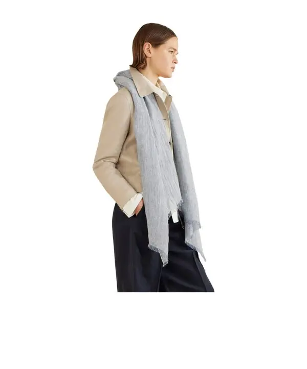 Brunello Cucinelli Fringed Linen Scarf - Gray