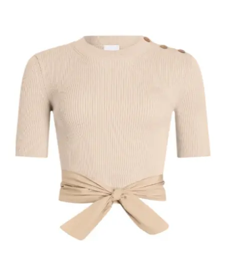 PATOU Ribbed Knot Detail Knitted Top With Recycled Grosgrain Tie