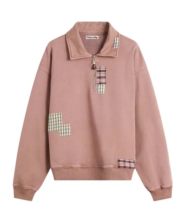 STORY MFG. Patchwork Half-zip Sweatshirt - Sand