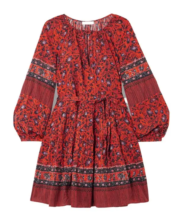 Ulla Johnson Printed Tiered Midi Dress With Belt