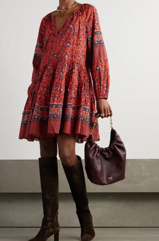 Ulla Johnson Printed Tiered Midi Dress With Belt