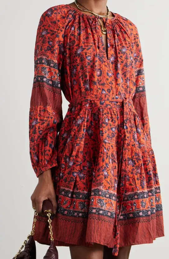 Ulla Johnson Printed Tiered Midi Dress With Belt