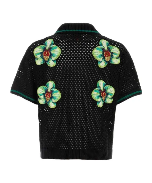 Casablanca Glitch Orchid Embroidered Crochet Shirt - Black