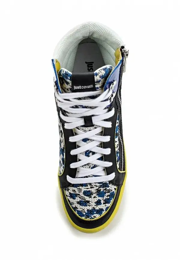 Just Cavalli High-top Sneakers With Graphic Print And Zipper Detail