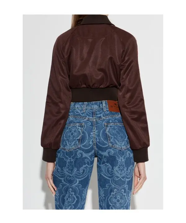 Etro Cropped Embroidered Track Jacket - Brown