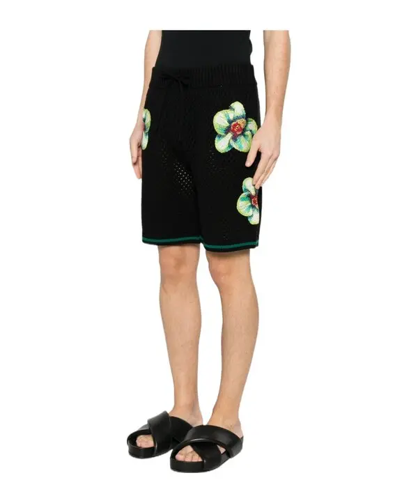 Casablanca Floral Print Knit Shorts - Black