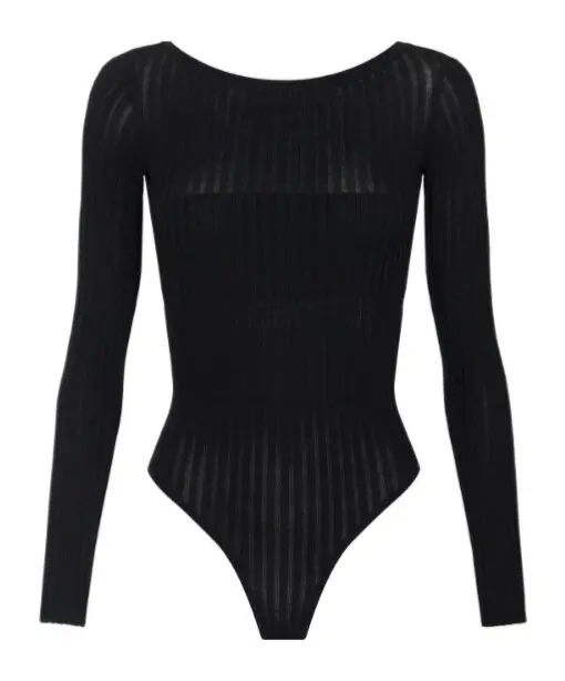 Elisabetta Franchi Ribbed Boatneck Bodysuit With Open Back And Logo Buttons - Black