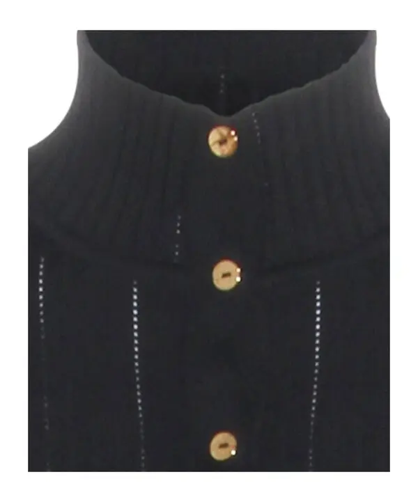 Elisabetta Franchi Openwork Knit High Neck Belted Dress - Black