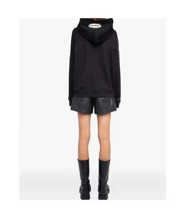 Zadig&Voltaire Long Sleeve Hooded Sweatshirt With Rhinestone Embellishments - Black