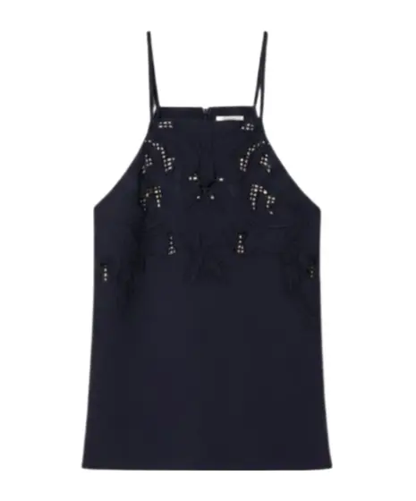 TWINSET Embroidered Halter Neck Top With Lace Details - Black