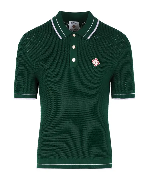 Casablanca Logo Patch Crochet Polo Shirt - Green