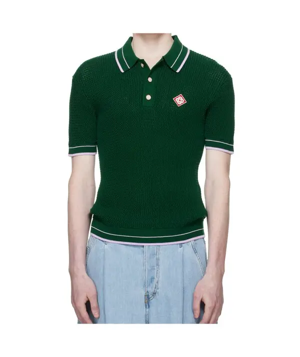 Casablanca Logo Patch Crochet Polo Shirt - Green