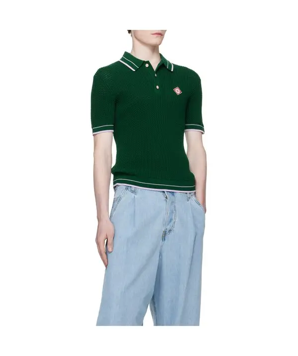Casablanca Logo Patch Crochet Polo Shirt - Green