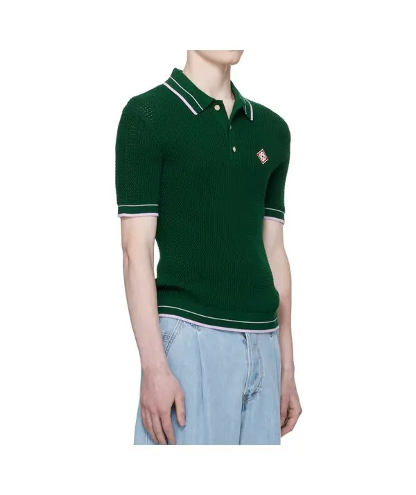 Casablanca Logo Patch Crochet Polo Shirt - Green