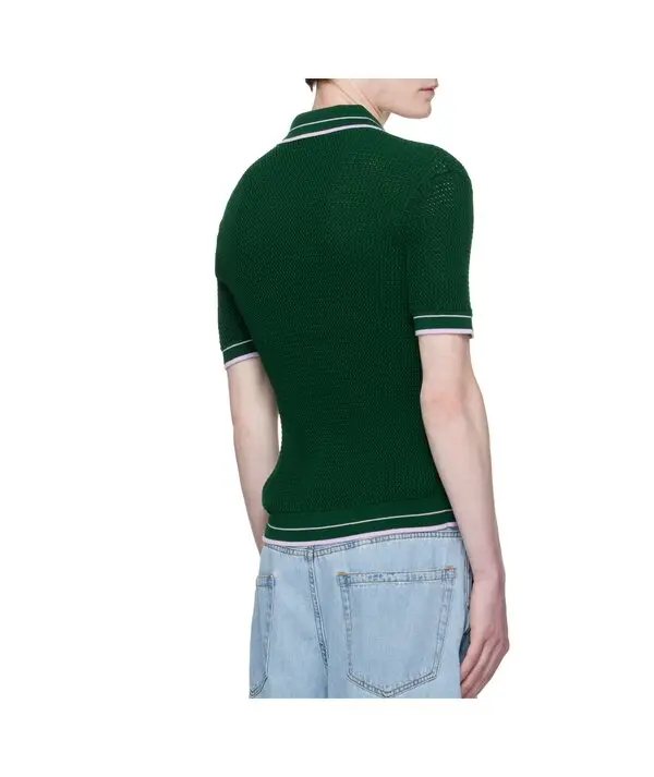 Casablanca Logo Patch Crochet Polo Shirt - Green