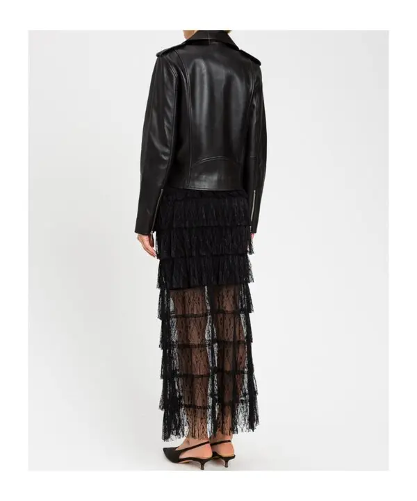 TWINSET Leather Motorcycle Jacket With Asymmetrical Zip Closure