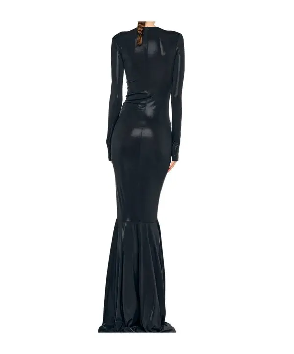 Norma Kamali Long-sleeve Ruched Fishtail Maxi Dress