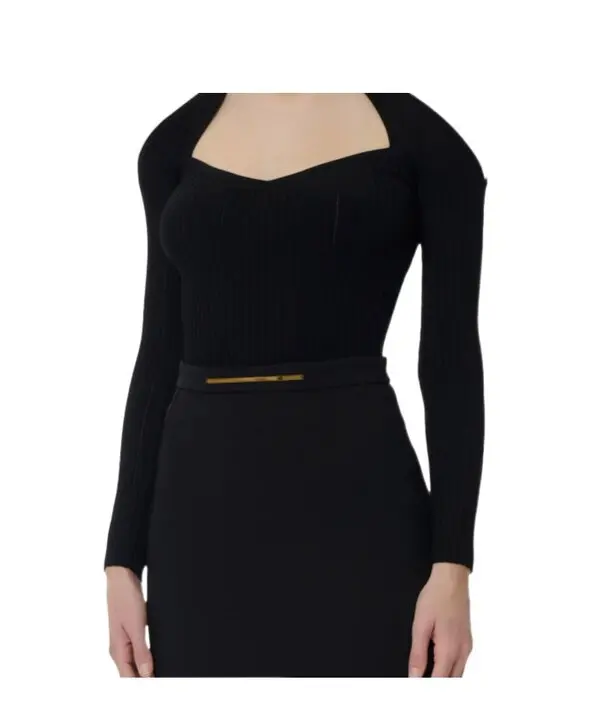 Elisabetta Franchi Off-the-shoulder Knitted Top With Gold Jewel Embellishments - Black