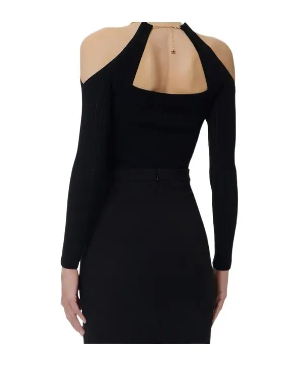 Elisabetta Franchi Off-the-shoulder Knitted Top With Gold Jewel Embellishments - Black