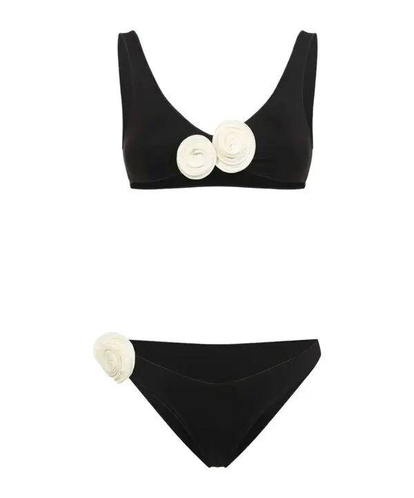 LA REVECHE Nuha Floral Detail Bikini - Black