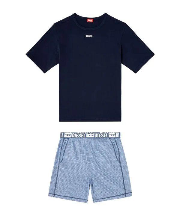 DIESEL® Logo-detail Check-pattern Pajama Set - Blue