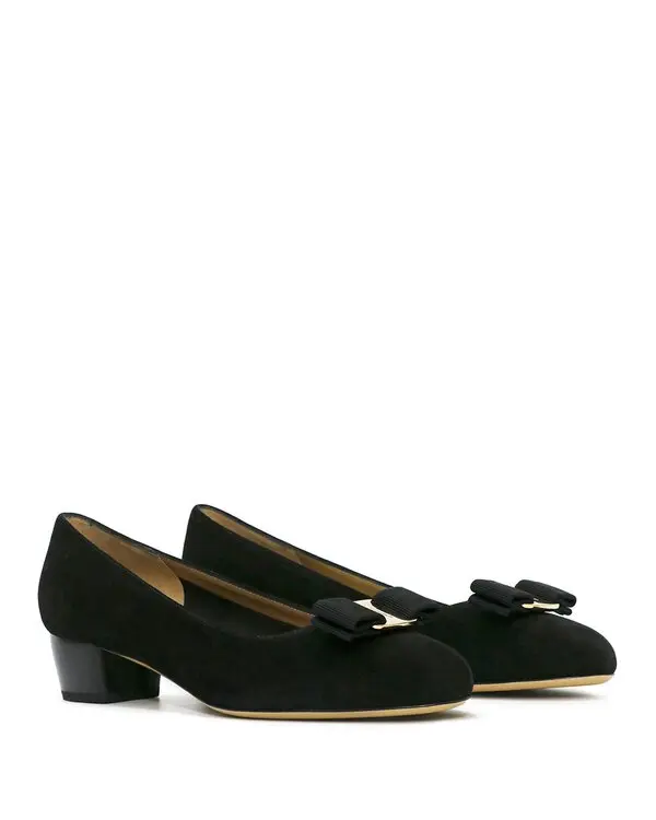 FERRAGAMO Suede Bow Detailing High Heel Pumps - Black
