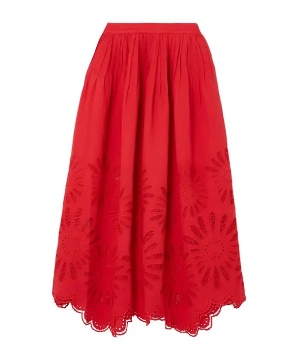Ulla Johnson Embroidered Midi Skirt