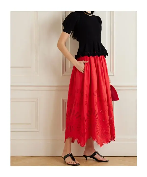 Ulla Johnson Embroidered Midi Skirt