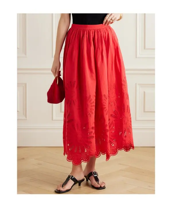 Ulla Johnson Embroidered Midi Skirt