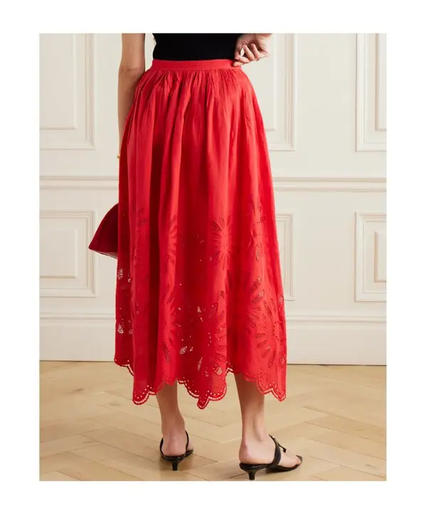 Ulla Johnson Embroidered Midi Skirt