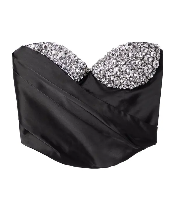 AREA Crystal-embellished Draped Satin Bustier Top