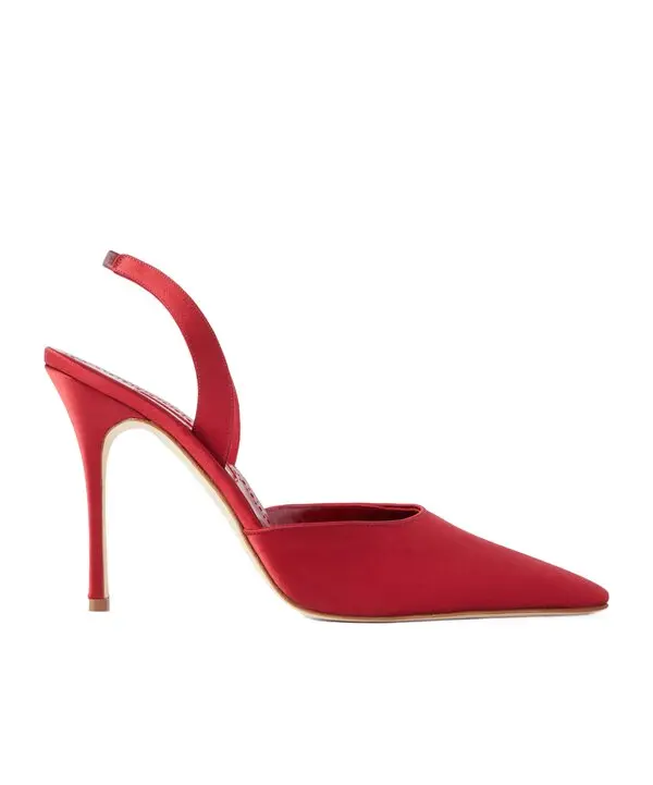Manolo Blahnik Satin Slingback Pumps - Red
