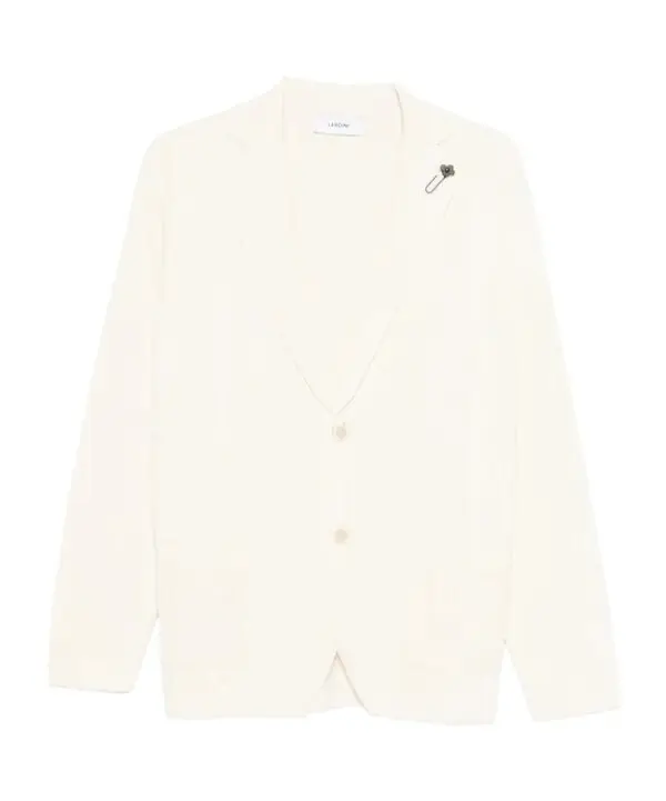 LARDINI Shawl Collar Cardigan With Decorative Pin - White