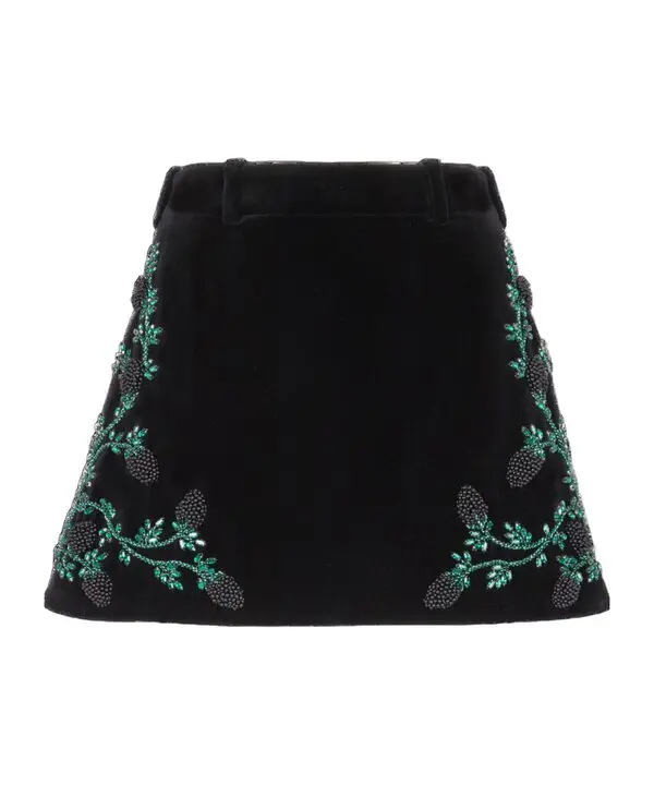 Balmain Velvet A-line Mini Skirt With Berry Embroidery