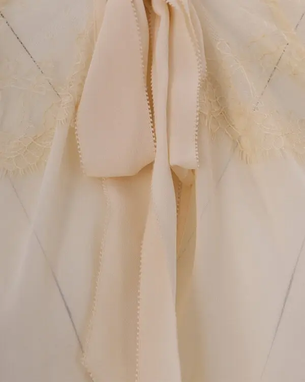 Patrizia Pepe Sheer Lace Panel Tie Neck Top - Warm Ivory