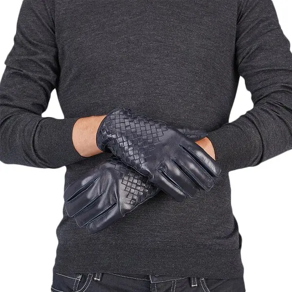 Bottega Veneta Woven Leather Gloves - Blue