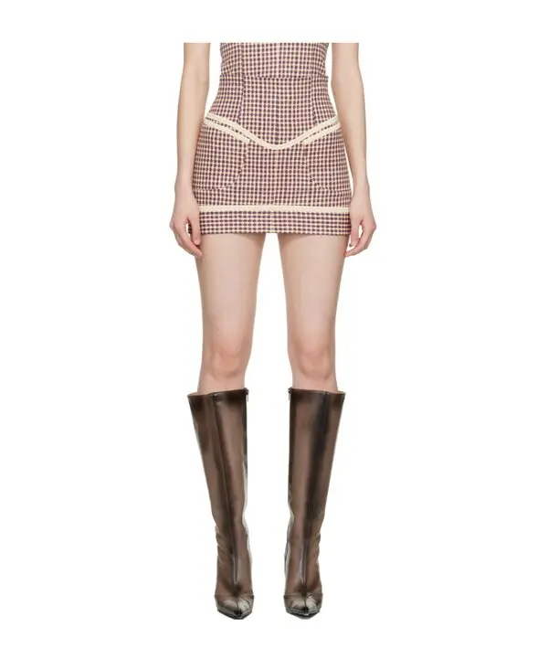 KNWLS Neo Mini Skirt With Check Pattern And Grosgrain Trim - Nude
